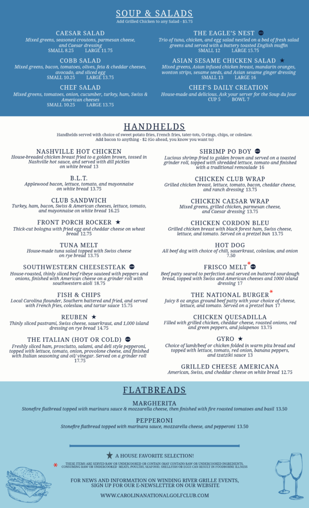 Winding River Grille Menu - Carolina National Golf Club