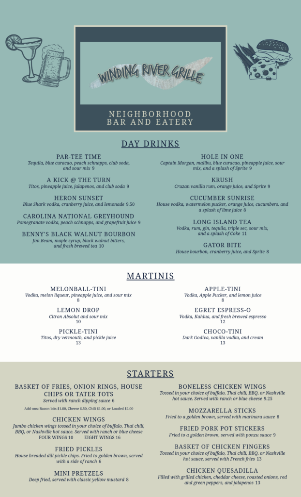 Winding River Grille Menu - Carolina National Golf Club