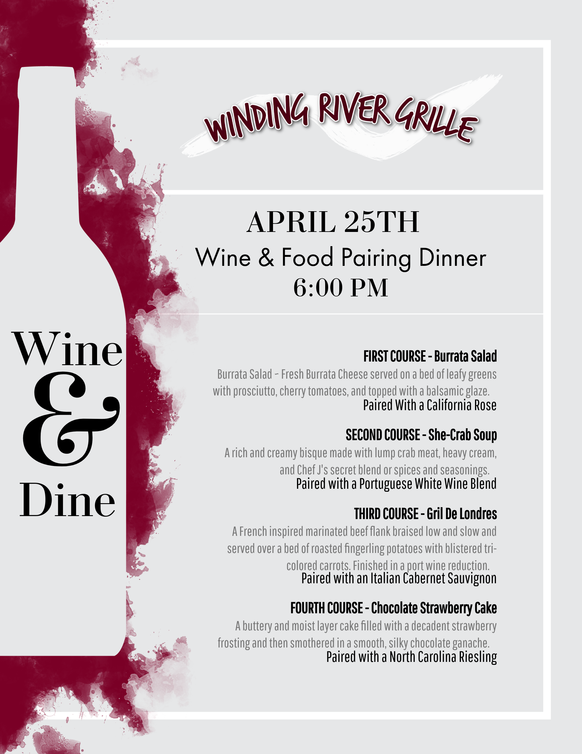 April Wine Pairing Dinner – Carolina National Golf Club